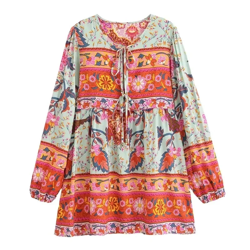 "Colorline Blouse" Boho Top – Cotton & Rayon Blend – Vintage 69